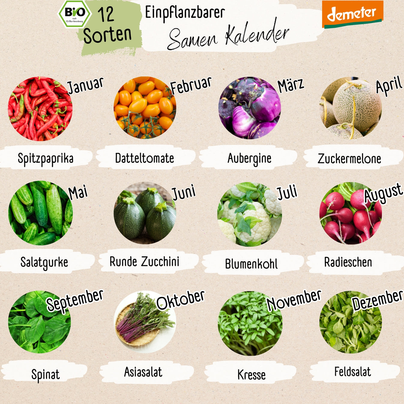 Einpflanzbarer Kalender 2026 kaufen Demeter-zertifizierte Samen